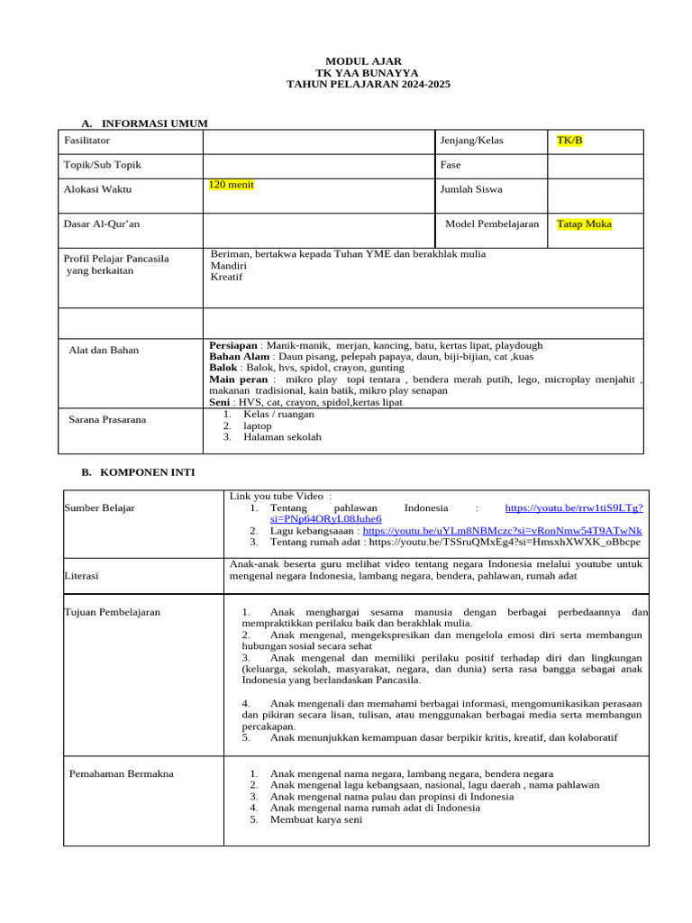 Modul Ajar TK B Negaraku | PDF