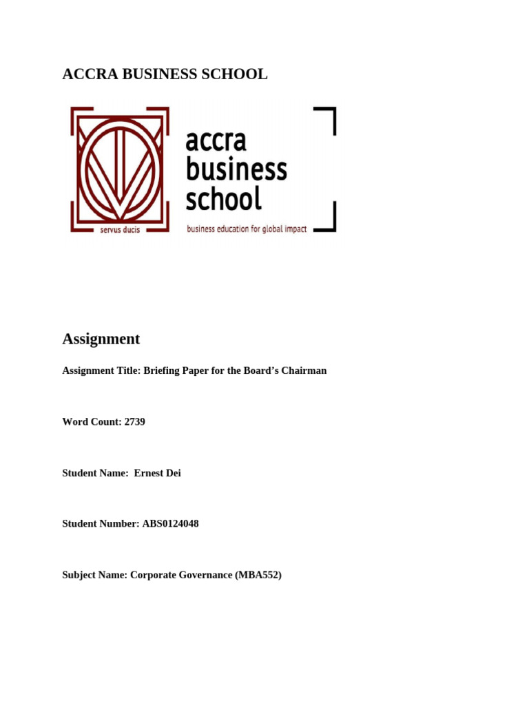 Corporate Governance Assignment-Ernest Dei | PDF | Audit | Internal Control