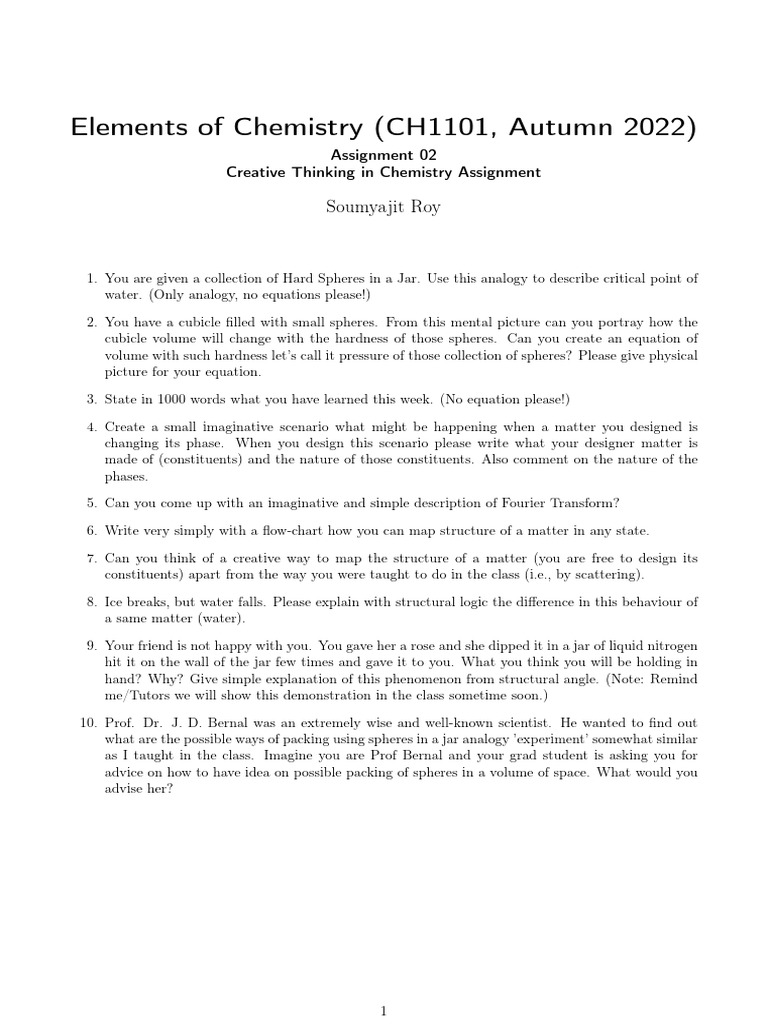 CH1101 Assignment 02 | PDF