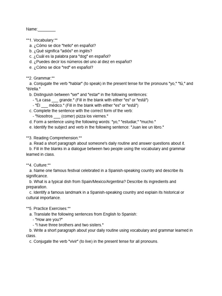 Spanish 1 Study | PDF | Foreign Language Studies | General Fiction