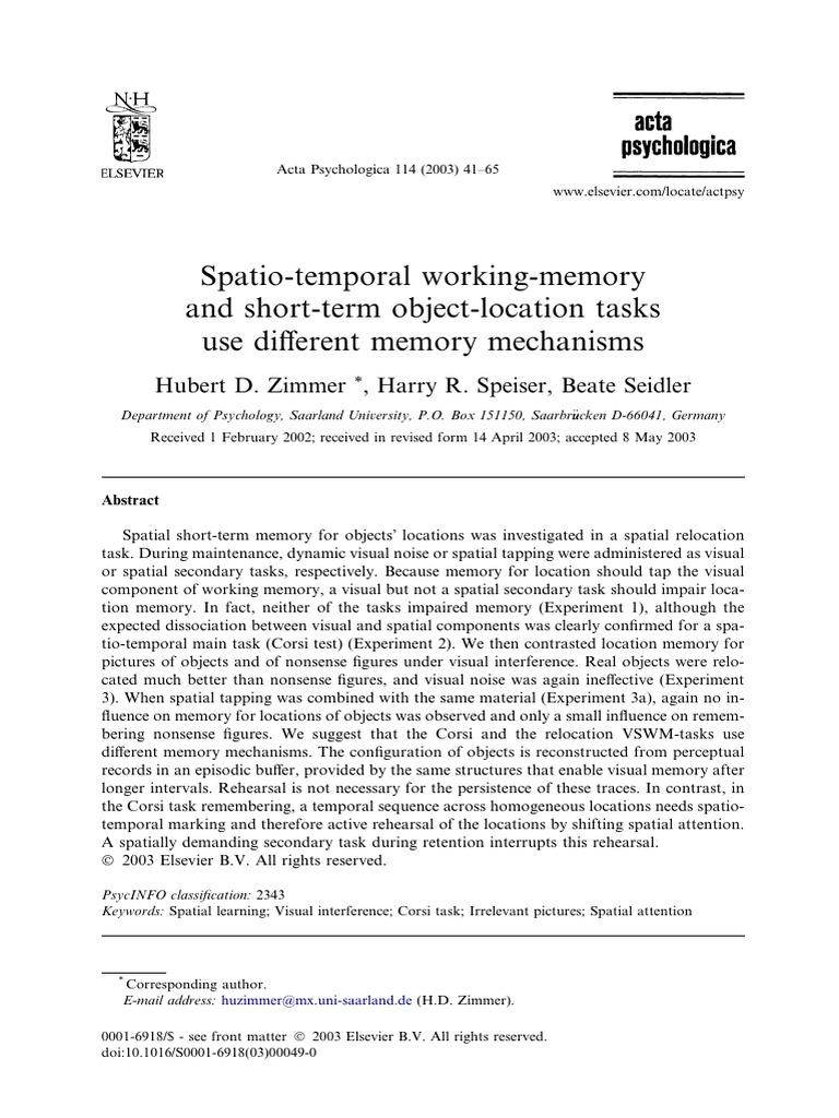 zimmer 2003 | PDF | Memory | Working Memory