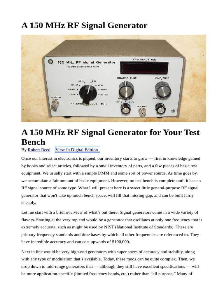 A 150 MHz RF Signal Generator | PDF | Amplifier | Inductor