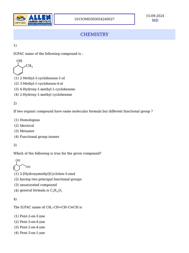 Solution-1 | PDF | Isomer | Cofactor (Biochemistry)