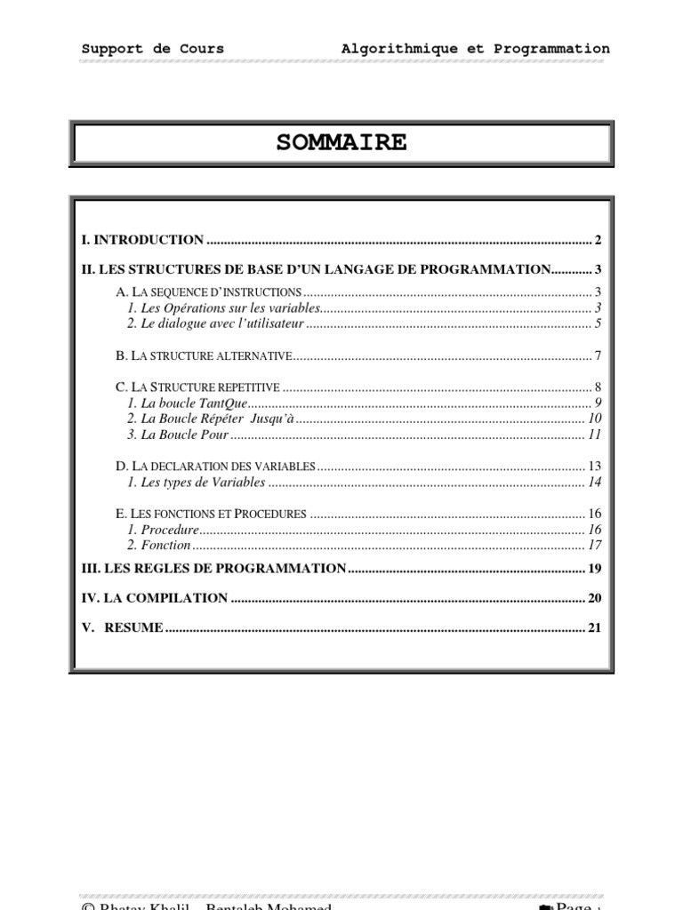 Cours Algorithmique Et Programmation C | PDF | Programme informatique | Programmation