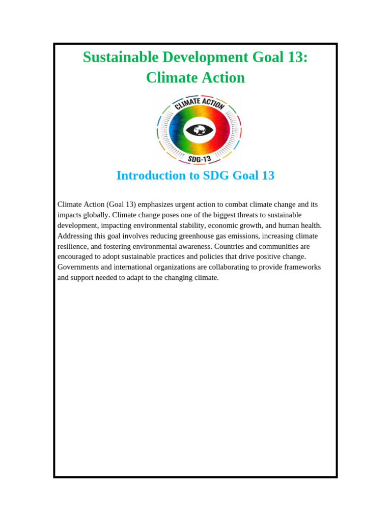 Expanded SDG Goal 13 Climate Action Assignment | PDF | Climate Change ...