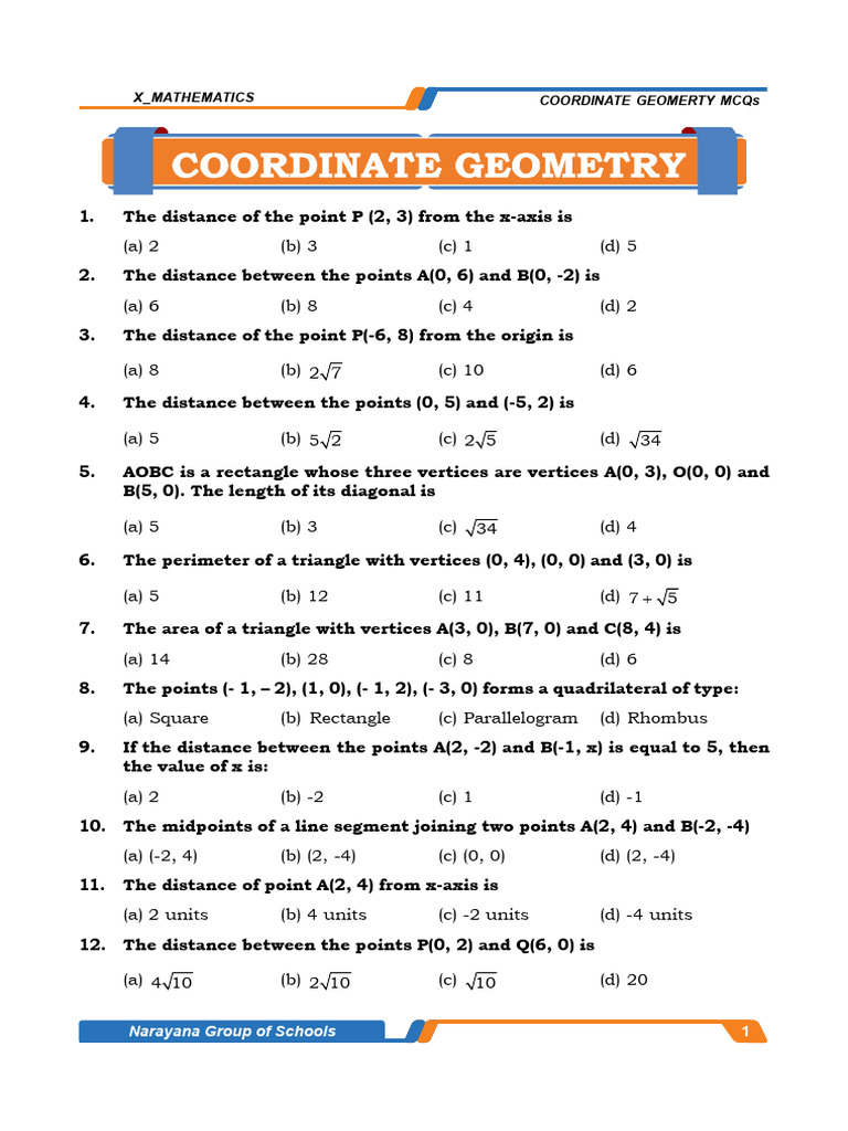 04 - COORDINATE GEOMETRY - MCQs | PDF | Triangle | Rectangle