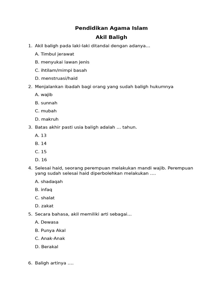 PAI Kelas 4 Kurikulum Merdeka - Akil Baligh | PDF
