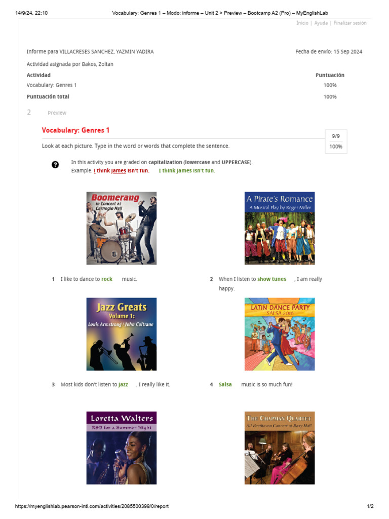 1 U2 Vocabulary - Genres 1 - Modo - Informe - Unit 2 - Preview - Bootcamp A2 (Pro ...