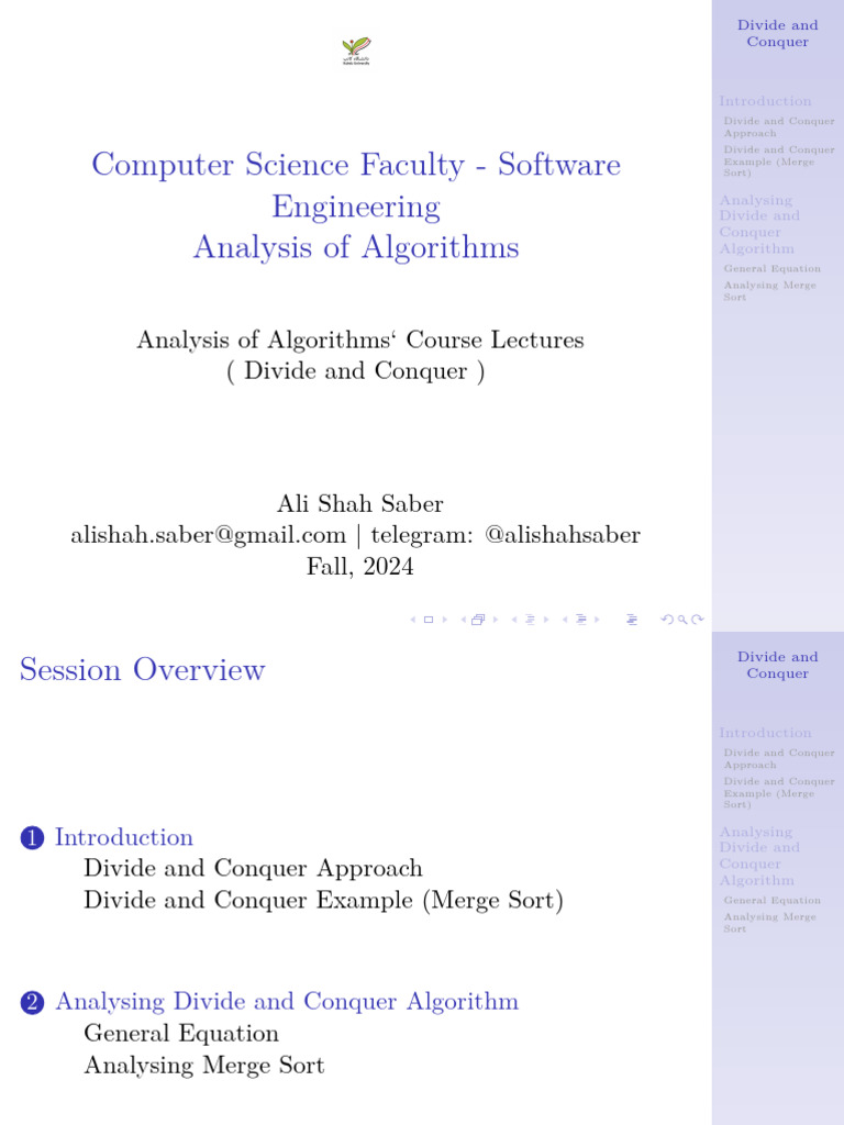 KU05 AA DivideAndConquer 01 | PDF | Computational Science | Mathematical Logic