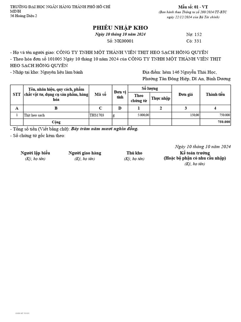 01 VT Phieu Nhap Kho | PDF