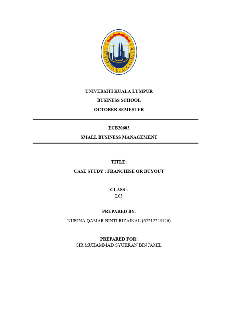 Case Study (Franchise Buyout) Nurina Qamar | PDF | Franchising | Business