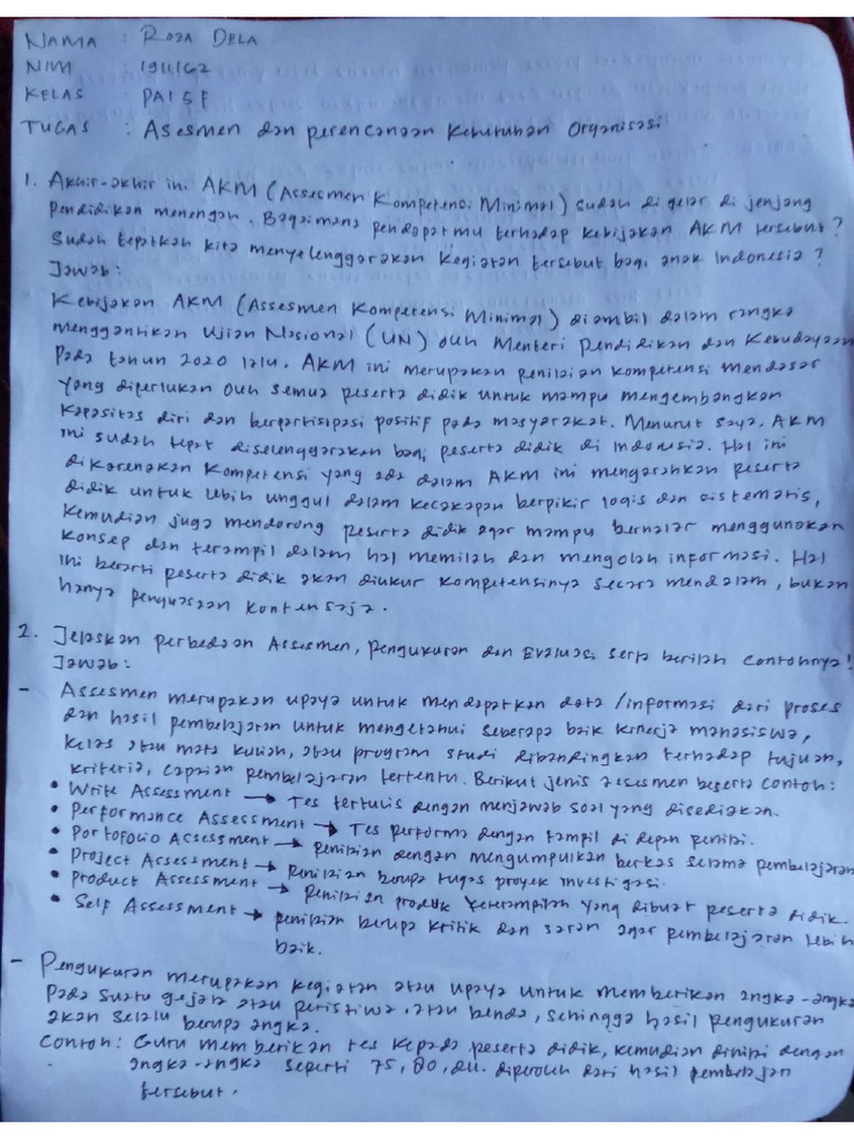 5F - Quiz 1 - Asesmen - Roza Dela - 1911162 | PDF