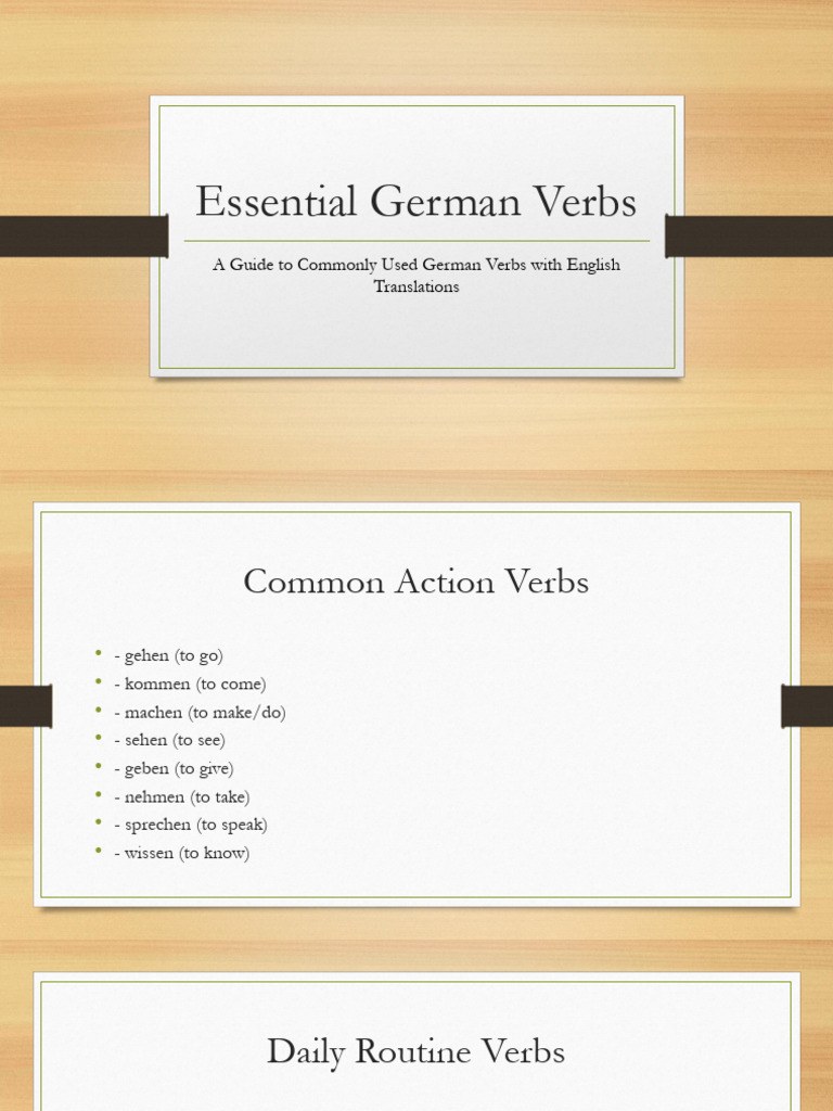 Essential German Verbs | PDF | Language Arts & Discipline