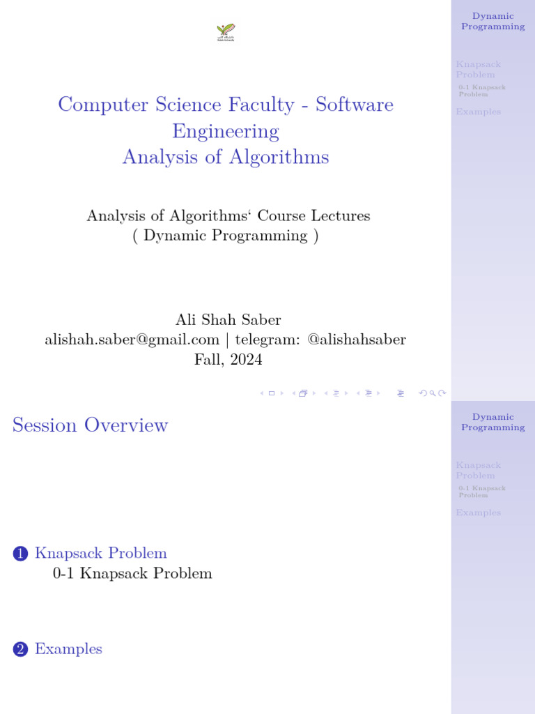 KU07 AA DynamicProgramming 03 | PDF | Computer Programming | Computational Science