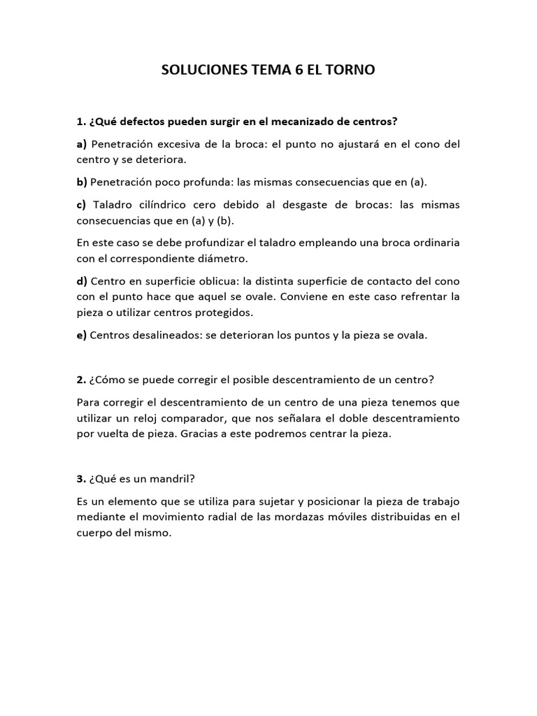SOLUCIONES TEMA 6 EL TORNO | PDF | Perforar