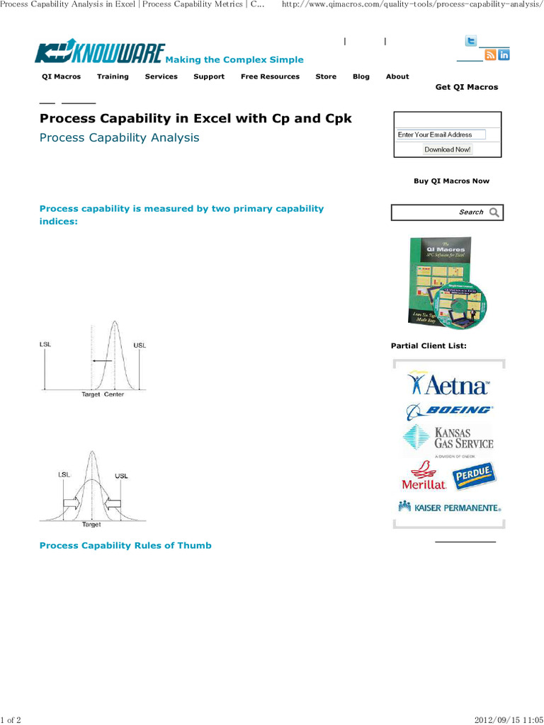 Process Capability Analysis in Excel - Process Capability Metrics - CP, CPK, PP, PPK | PDF ...
