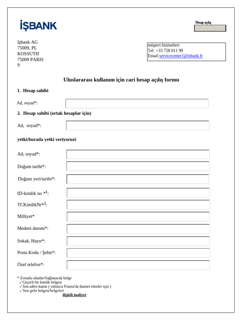 Hesap Açma Prosedürü - Isbank | PDF