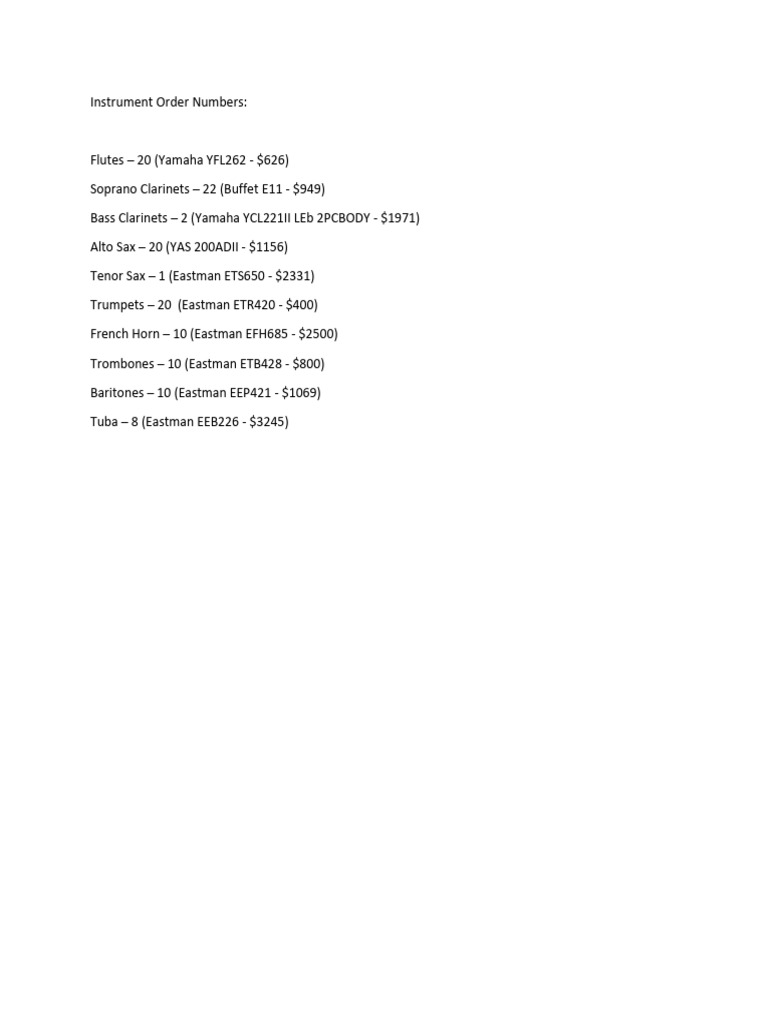 Instrument Order Numbers | PDF