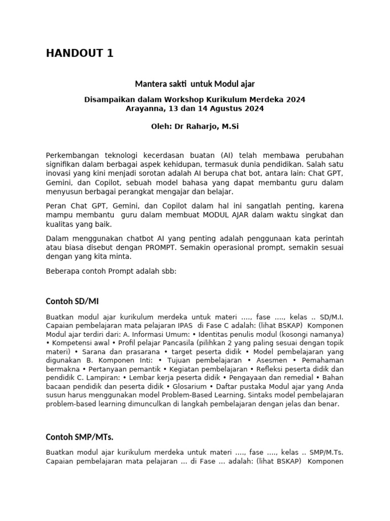 Handout 1 Modul Ajar | PDF | Karier & Perkembangan | Seni