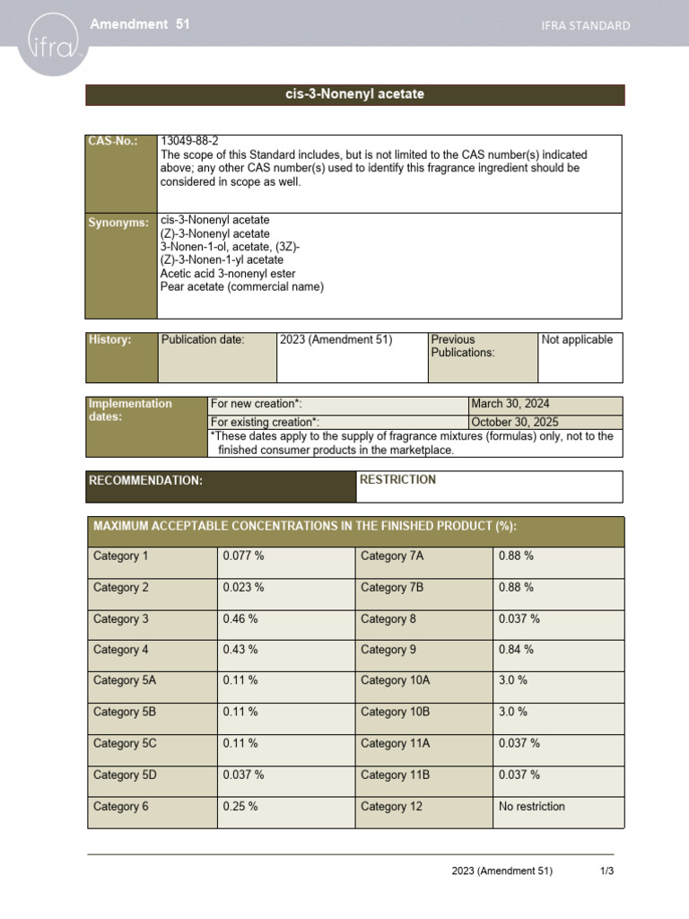 IFRA Standard for cis-3-Nonenyl Acetate | PDF