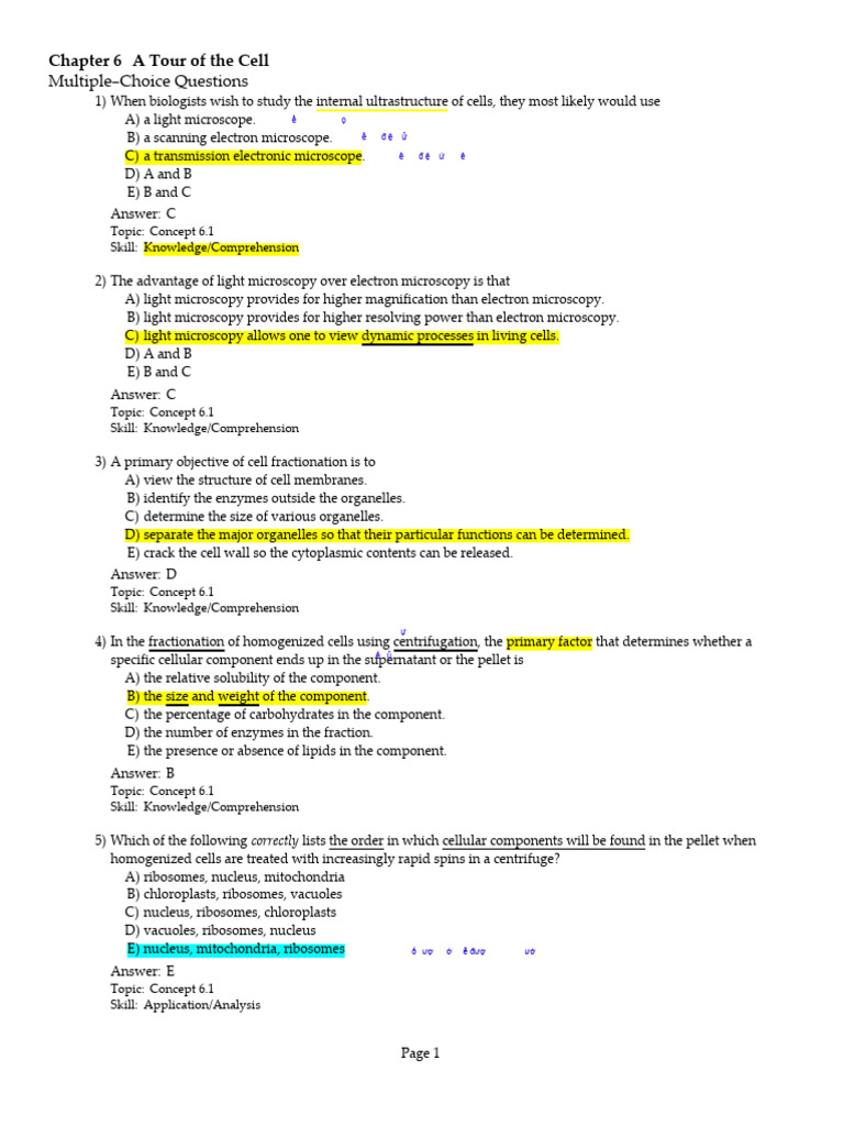Test-Chapter 2 - Structure and Functions of Cells | PDF | Endoplasmic ...