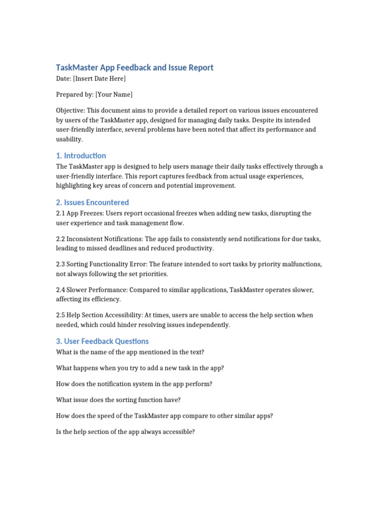TaskMaster App Feedback Report | PDF | Usability | Computer Science