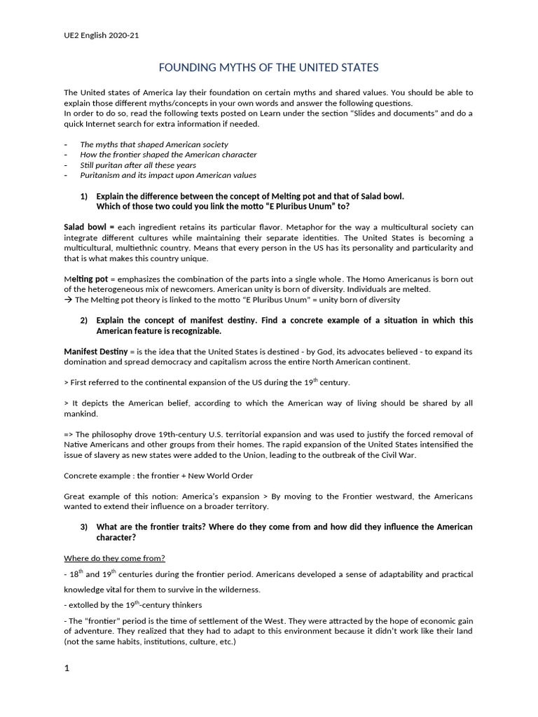 Worksheet Founding Myths | PDF | American Dream | Liberty