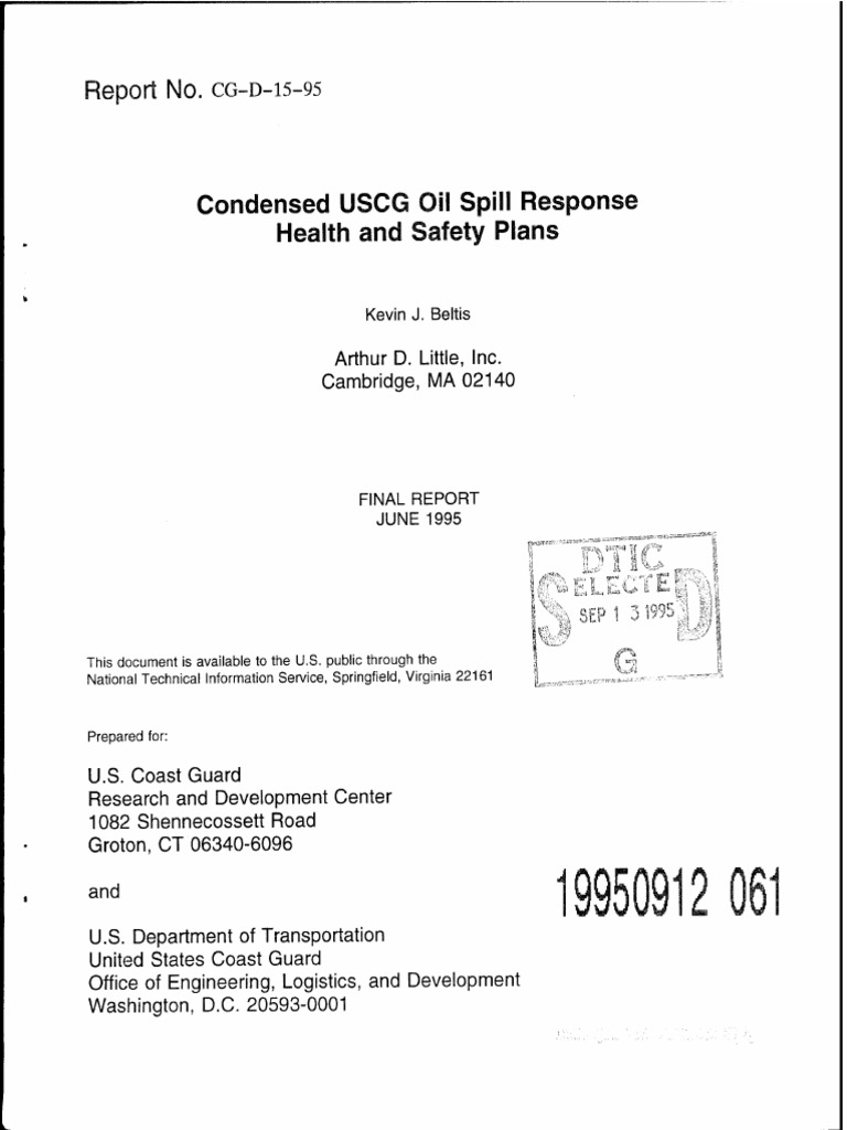 Condensed USCG Oil Spill Response Health and Safety Plans: Report No ...