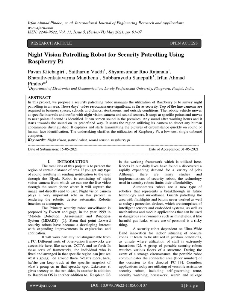 Night Vision Patrolling Robot For Securi | PDF | Infrared | Raspberry Pi