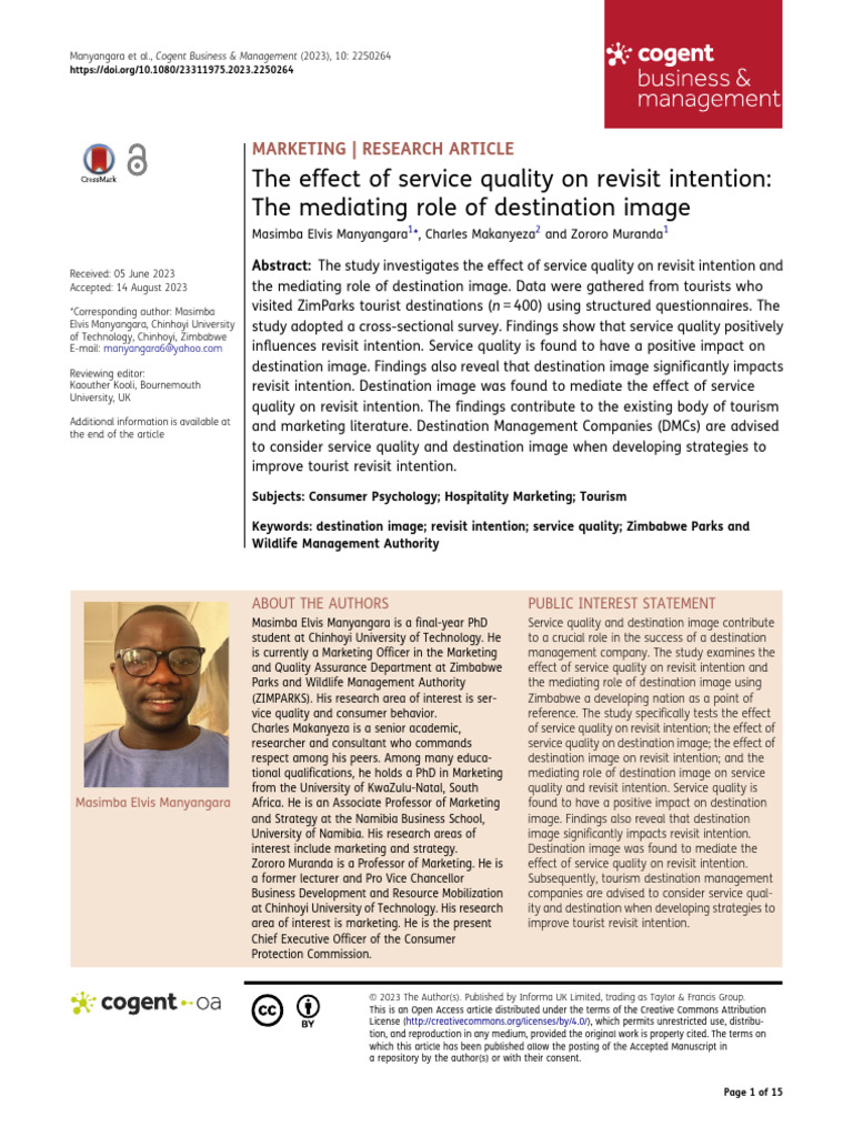 The Effect of Service Quality On Revisit Intention | PDF | Intention ...