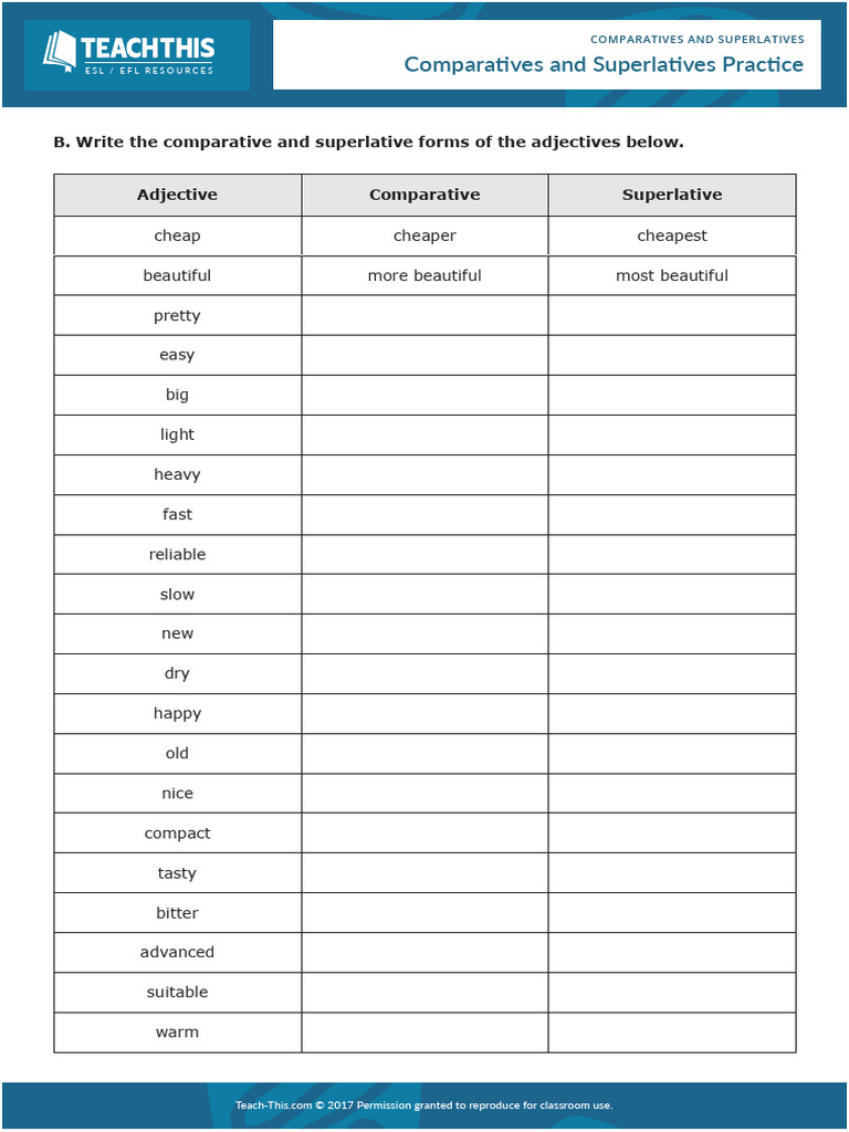 Comparatives and Superlatives Practice Students | PDF