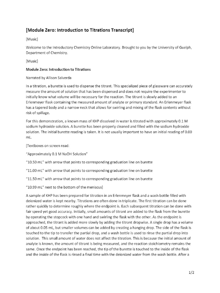 Introduction To Titrations Transcript | PDF