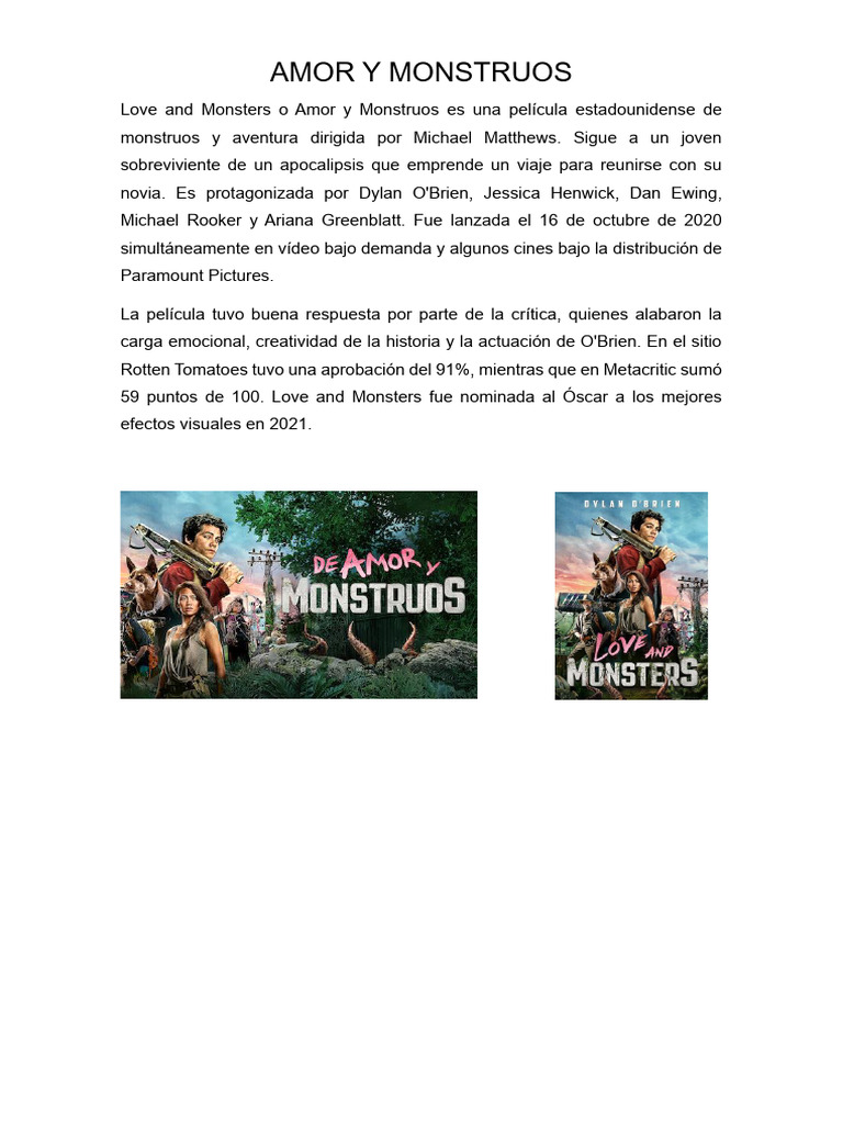Amor y Monstruos Tarea | PDF