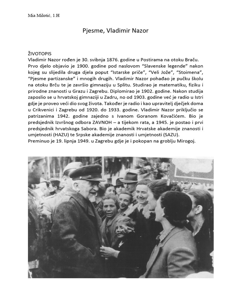 Vladimir Nazor, Analiza Pjesama | PDF