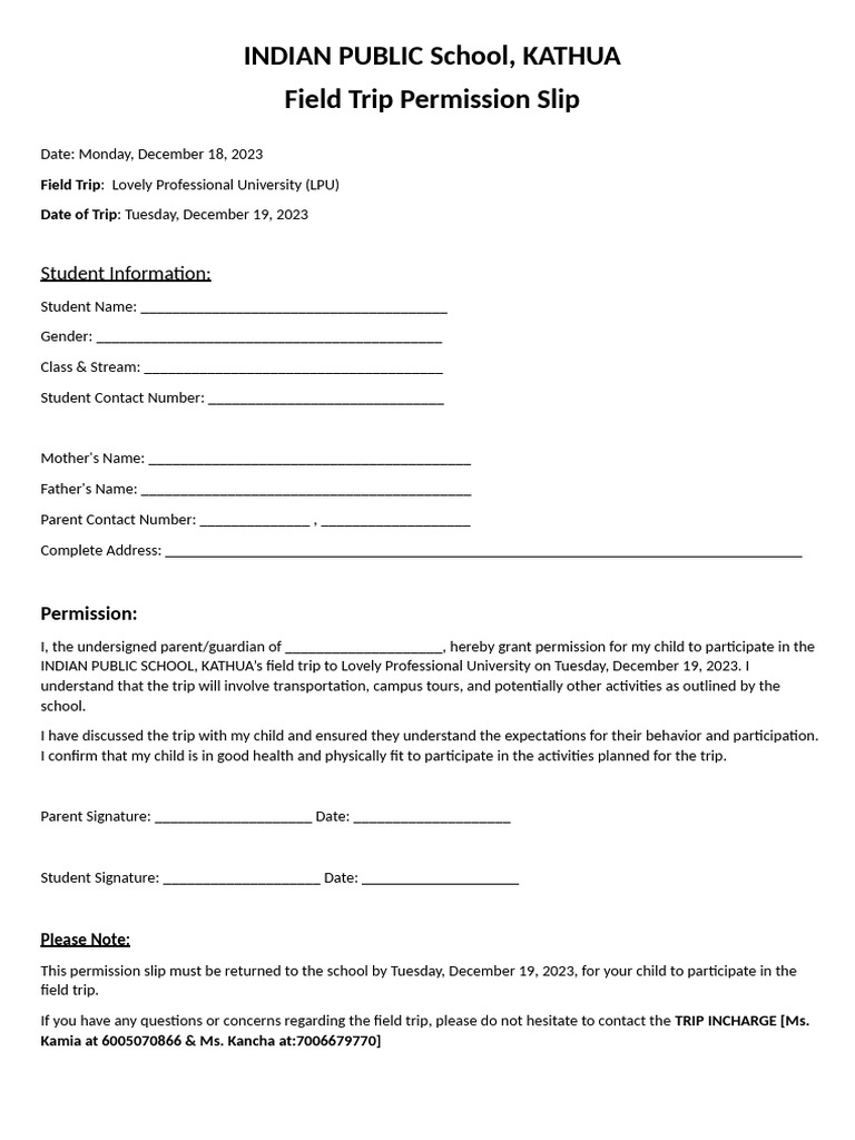 Lpu Permission Slip | PDF