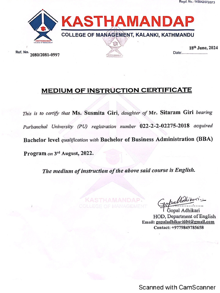 MOI of Susmita Giri | PDF