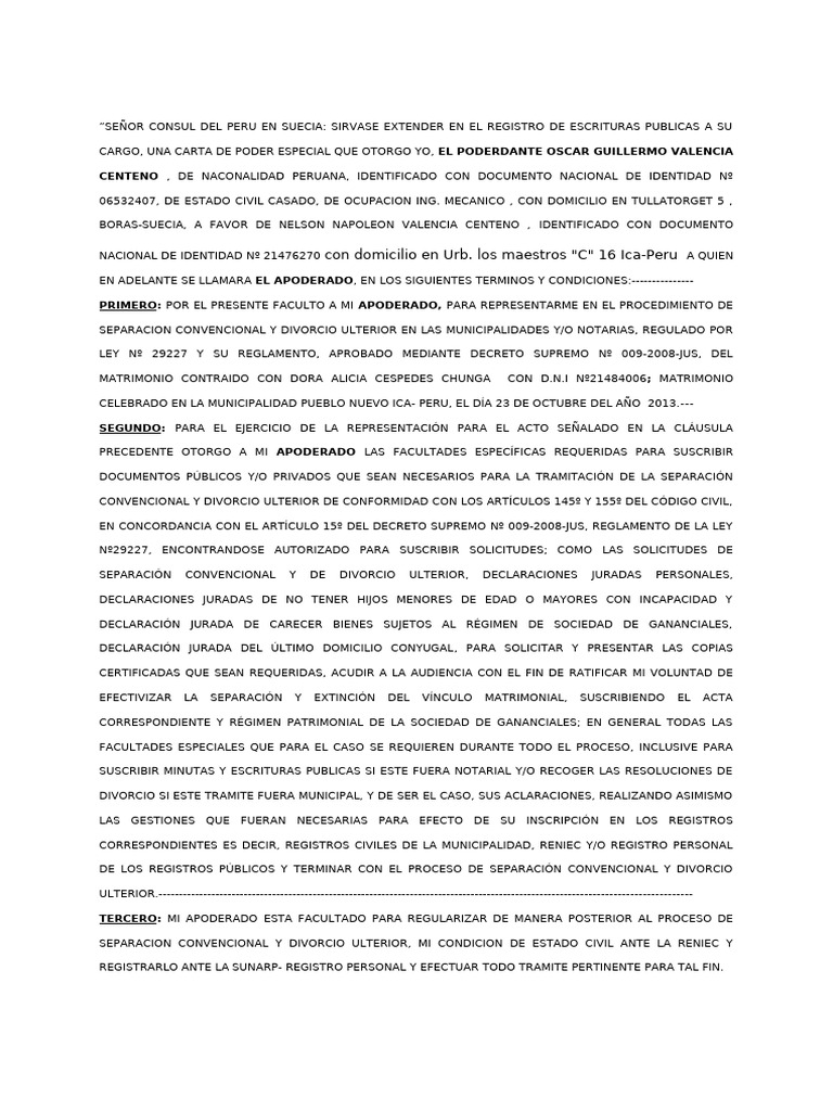 Modelo de Poder para Divorcio Notarial o Municipal | PDF | Divorcio | Instituciones sociales