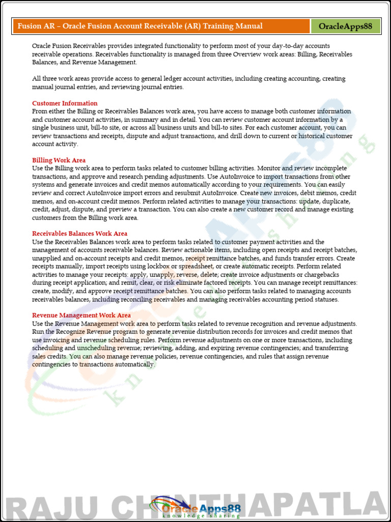 Fusion Ar Oracle Fusion Account Receivable Ar Training Manual Pdf Receipt Invoice