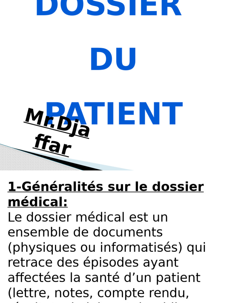 Importance du Dossier Médical Patient | PDF | Dossier médical | Soins ...
