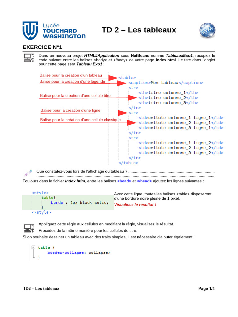 Exercices HTML sur les Tableaux | PDF | Html | Internet