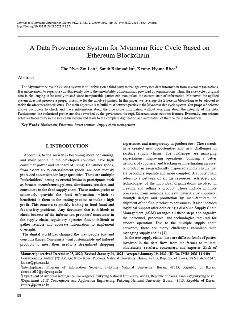 A Data Provenance System For Myanmar Rice Cycle Based On Ethereum Blockchain | PDF | Supply ...