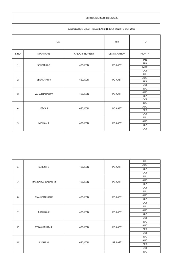 Da Calculation Sheet 4% 23-24 | PDF