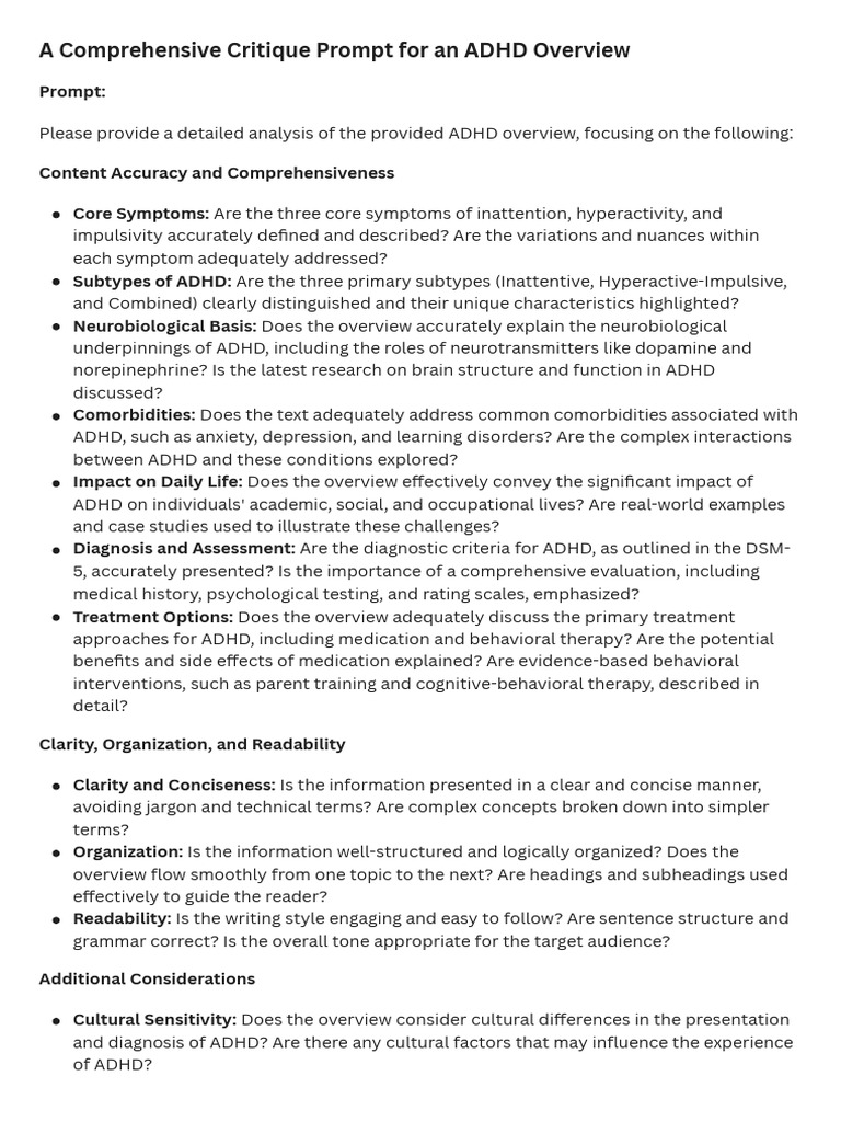 ADHD Overview Critique Guide | PDF | Attention Deficit Hyperactivity ...