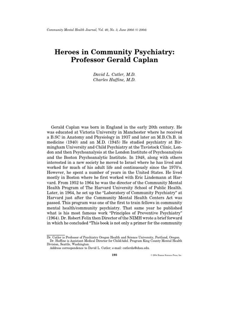 Gerald Caplan: Pioneer in Community Psychiatry | PDF | Psychiatry ...