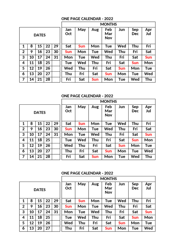 One Page Calendar | PDF