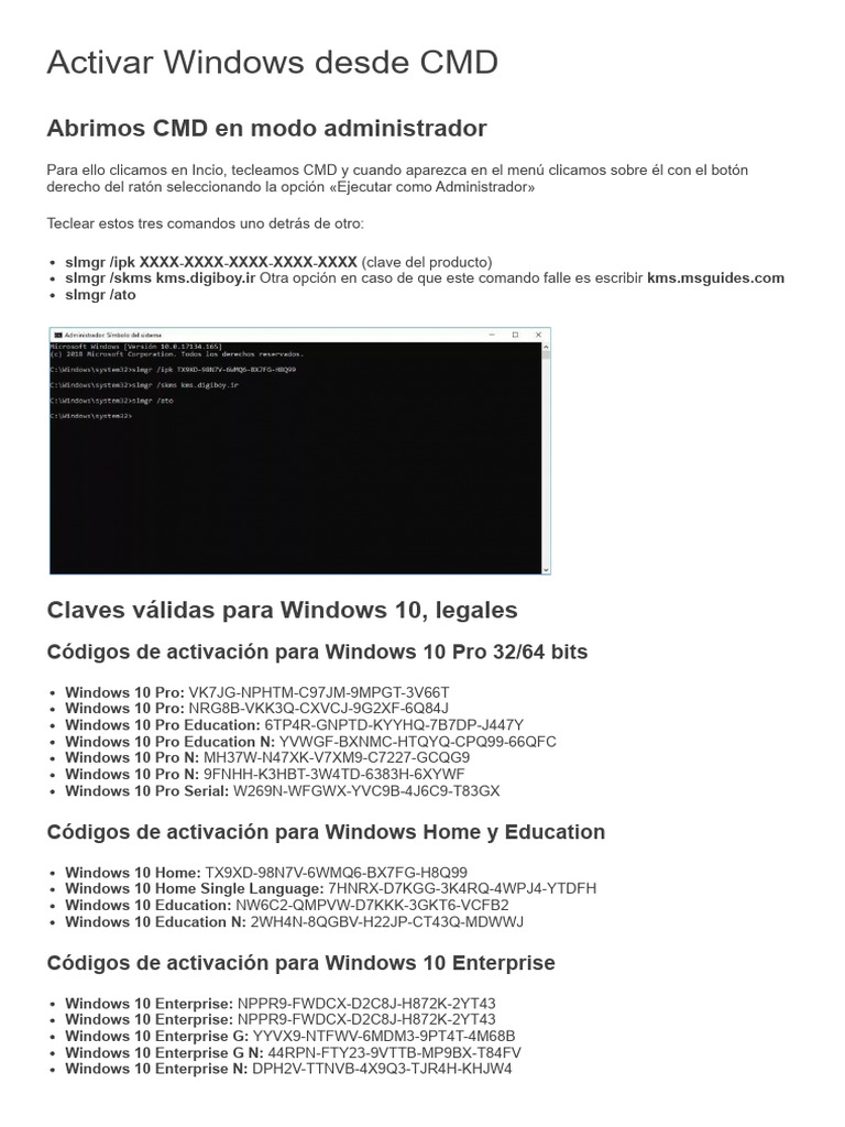 Activar Windows 10 desde CMD | PDF