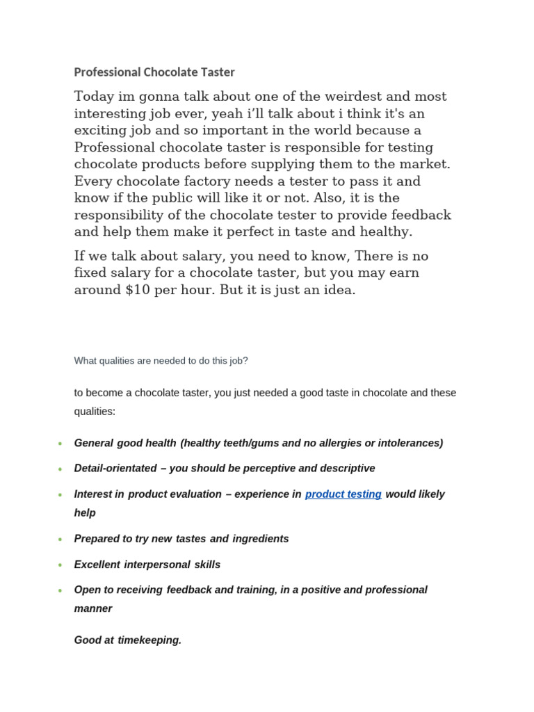 Professional Chocolate Taster | PDF