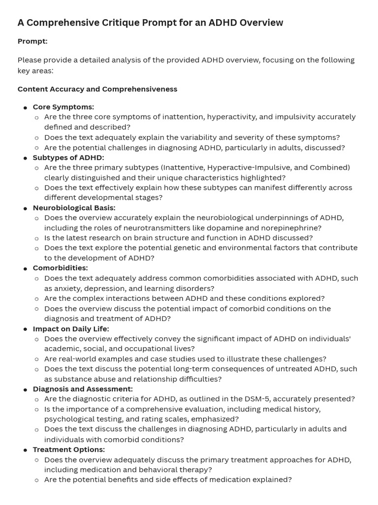 Adhd Overview Comprehensive Critique Guide Pdf Attention Deficit