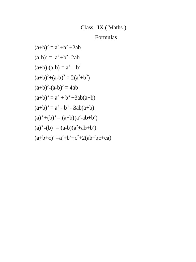 Advance Formulas FOR ALGEBRA | PDF
