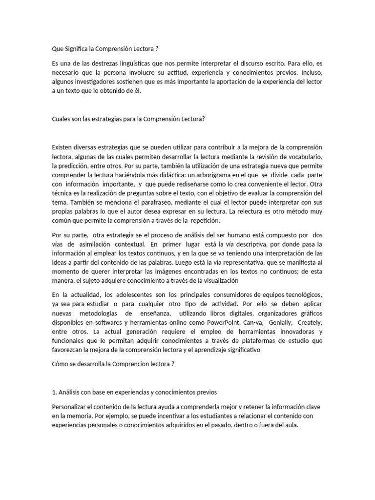 Estrategias para Mejorar la Comprensión Lectora | PDF | Comprensión ...